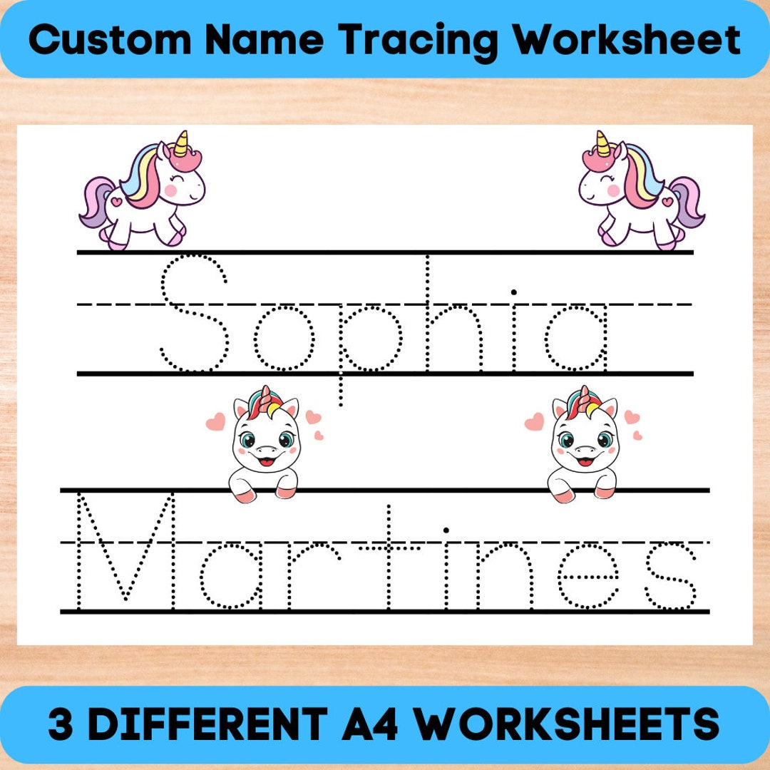 Customizable Unicorn Themed Name Practice, Printable Name Tracing ...