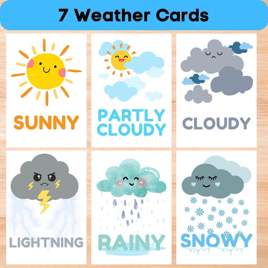 7 Weather Cards A4, Pre-school Cards, Montessori Flashcards ...
