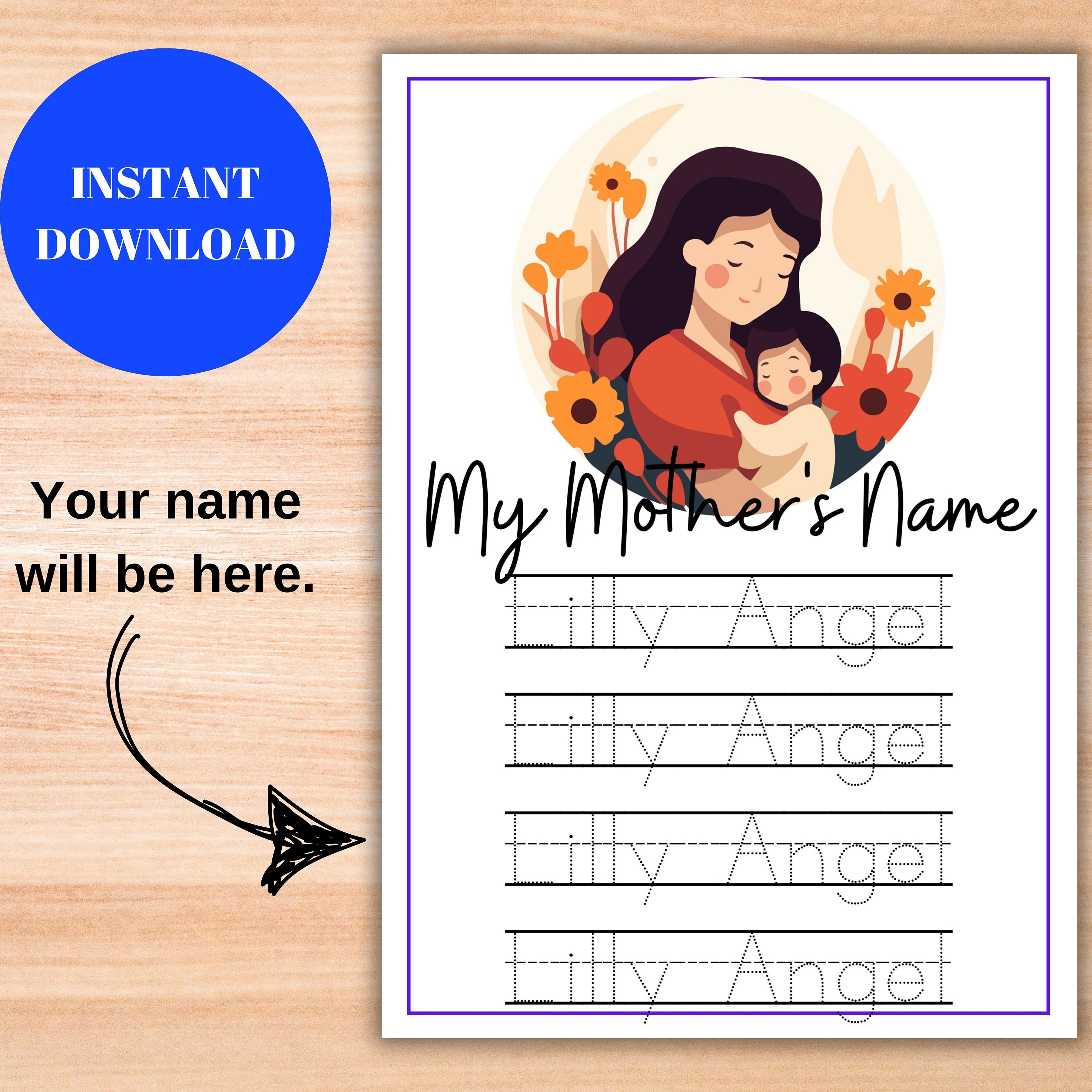 Learning to Write Mom's Name. Custom Name Tracing Sheet Handwriting ...