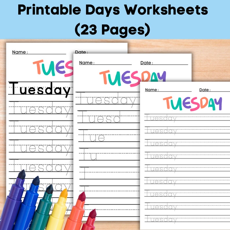 Tracing Days Preschool Worksheets, Printable Homeschool Handwriting ...