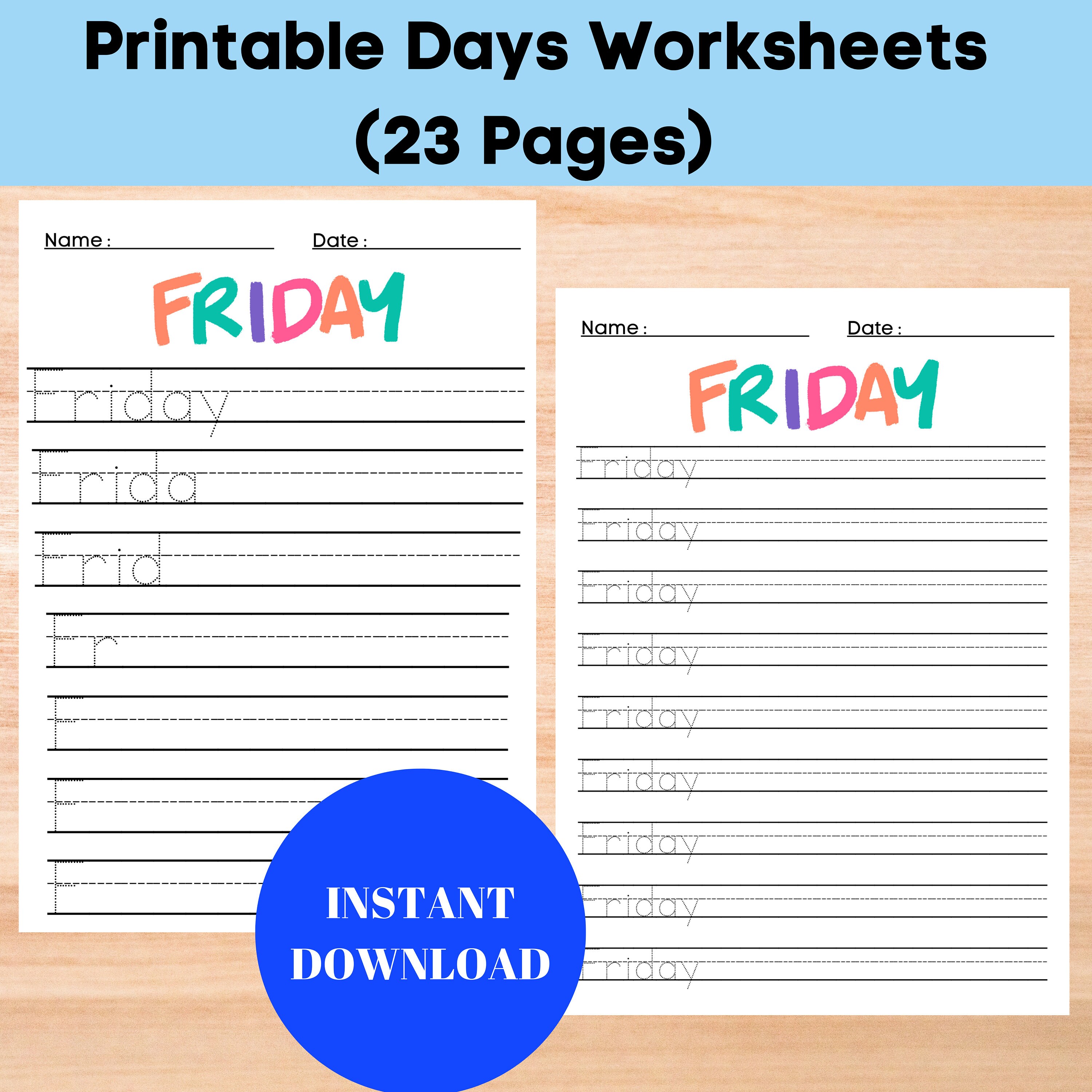 Tracing Days Preschool Worksheets, Printable Homeschool Handwriting ...
