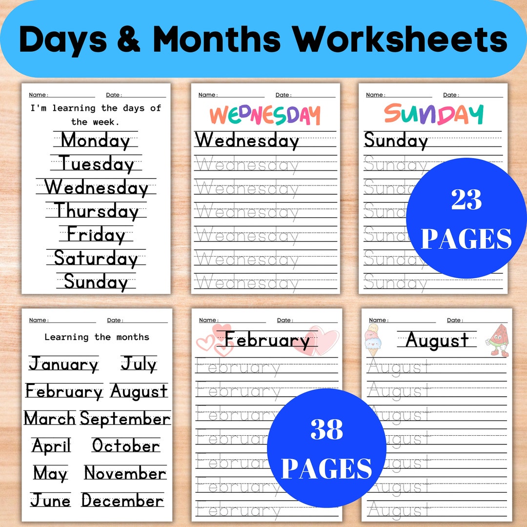 Learning Days and Months, Tracing Days and Months Worksheets, Printable ...