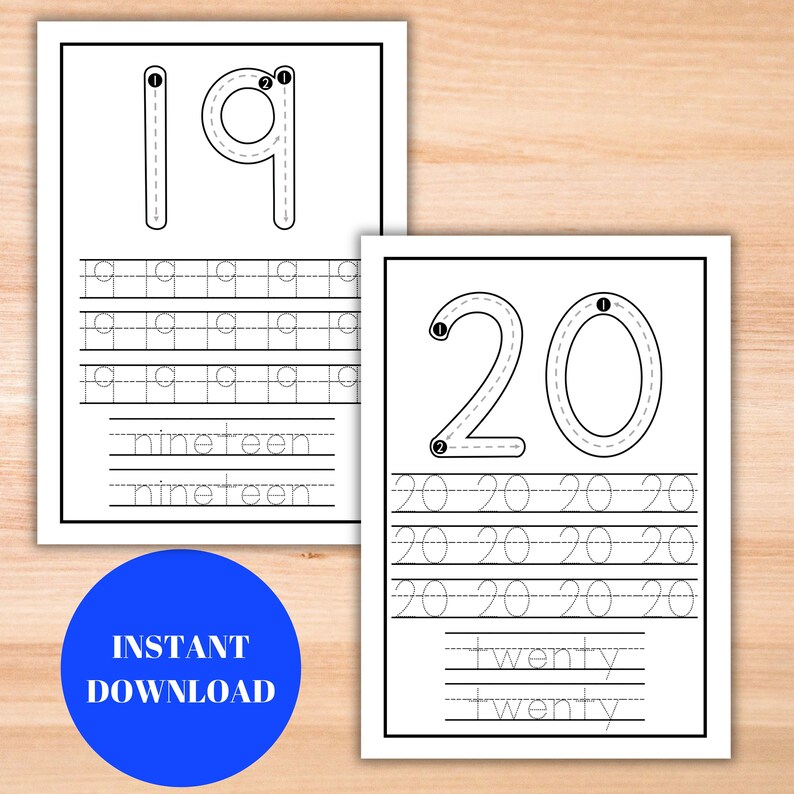 Tracing Numbers Worksheet, Numbers Handwriting Practice, 1 to 20 Basic ...