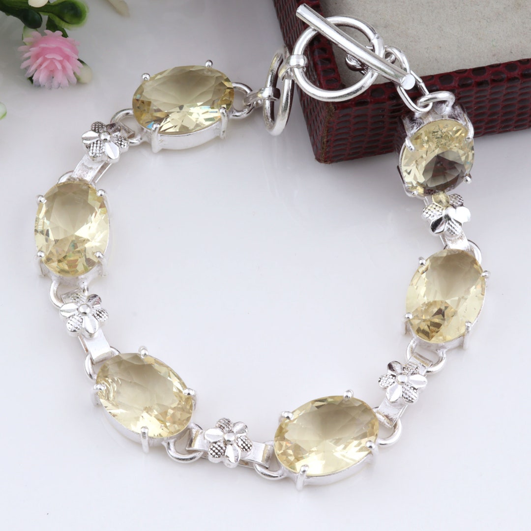 Yellow Topaz Bracelet, Handmade Gemstone 925 Sterling Silver Plated ...