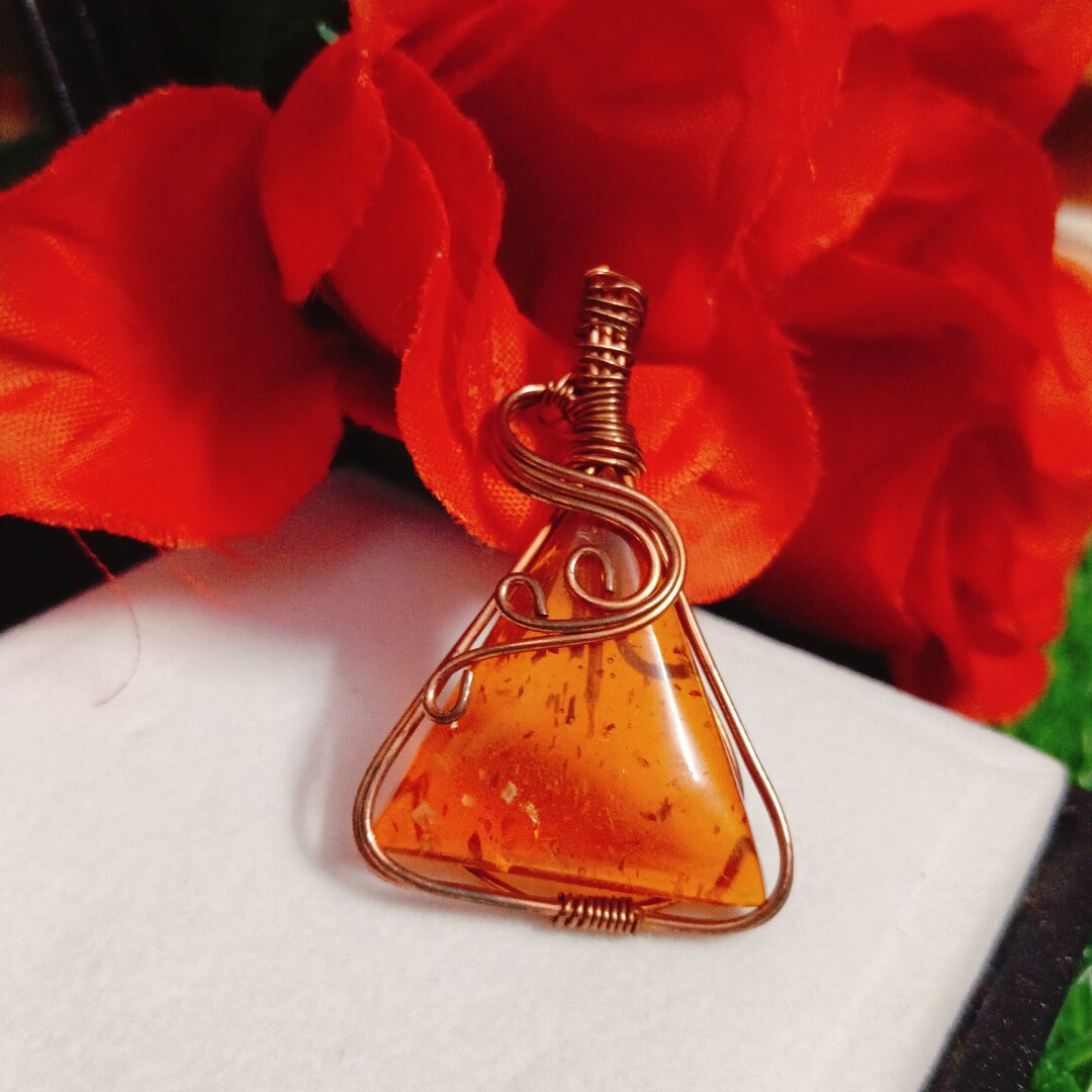 Copper Amber Pendant for Women, Unique Gemstone Jewelry for Her ...