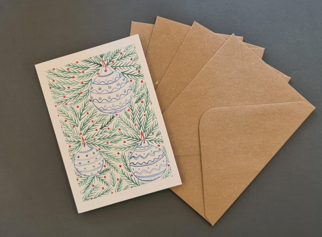 Pack of Four Illustrated Christmas Cards 'christmas Baubles' - Etsy