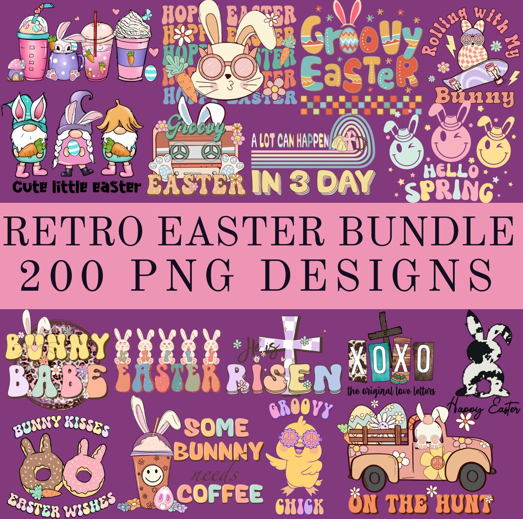 Retro Easter 200 PNG Bundle, Western Easter Bundle,groovy Easter,easter ...