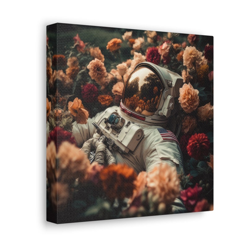Astronaut in Vintage Flowers Canvas, Nasa Astronaut Wall Art, Space ...
