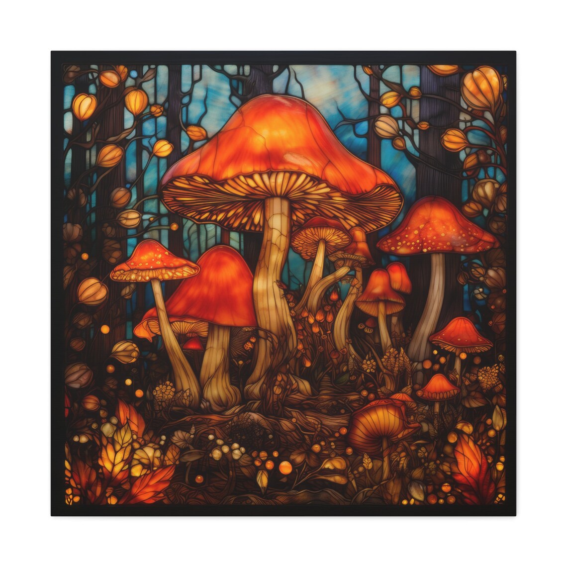 Stained Glass Magical Mushroom Canvas, Wall Art, AI Wall Art, Mushroom ...