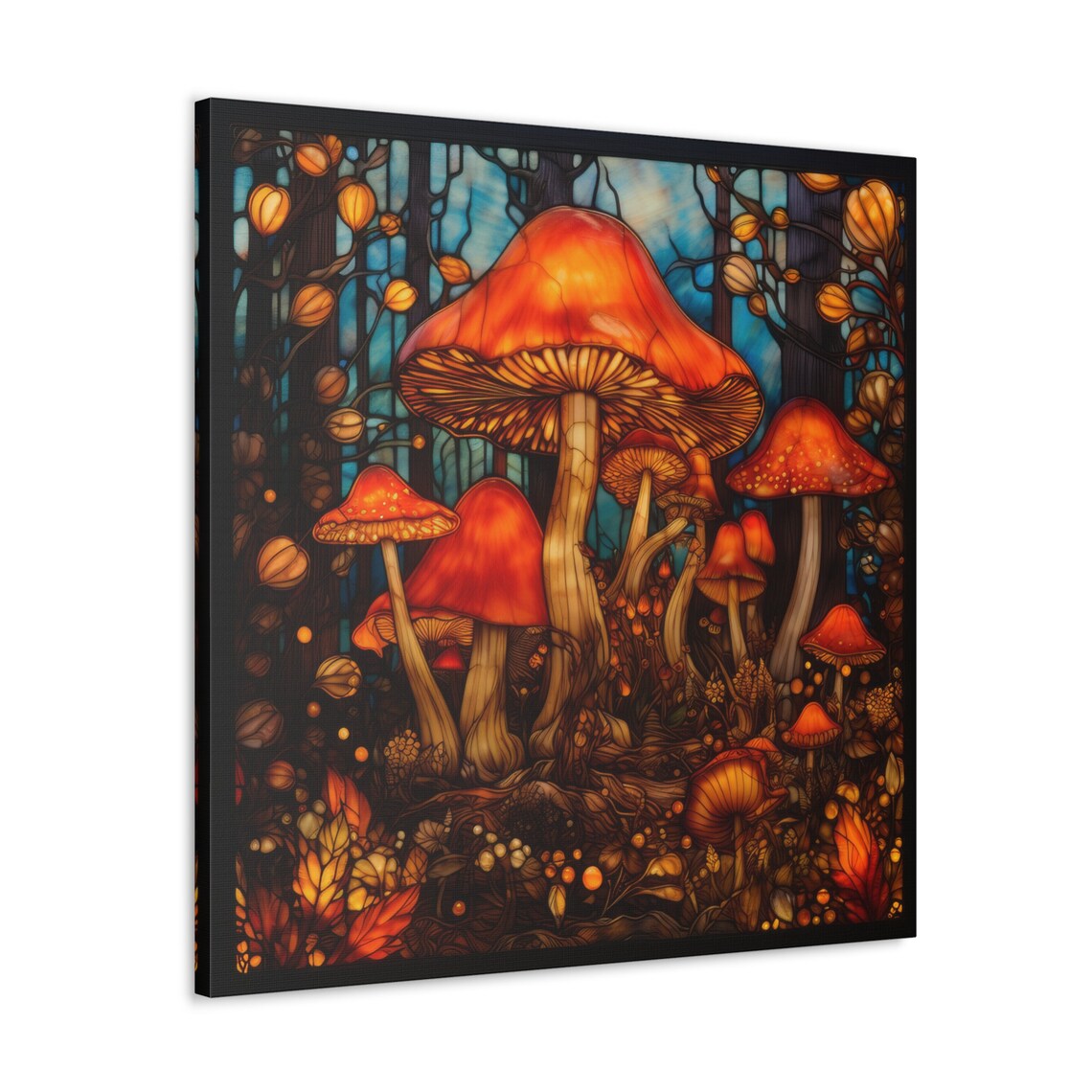 Stained Glass Magical Mushroom Canvas, Wall Art, AI Wall Art, Mushroom ...