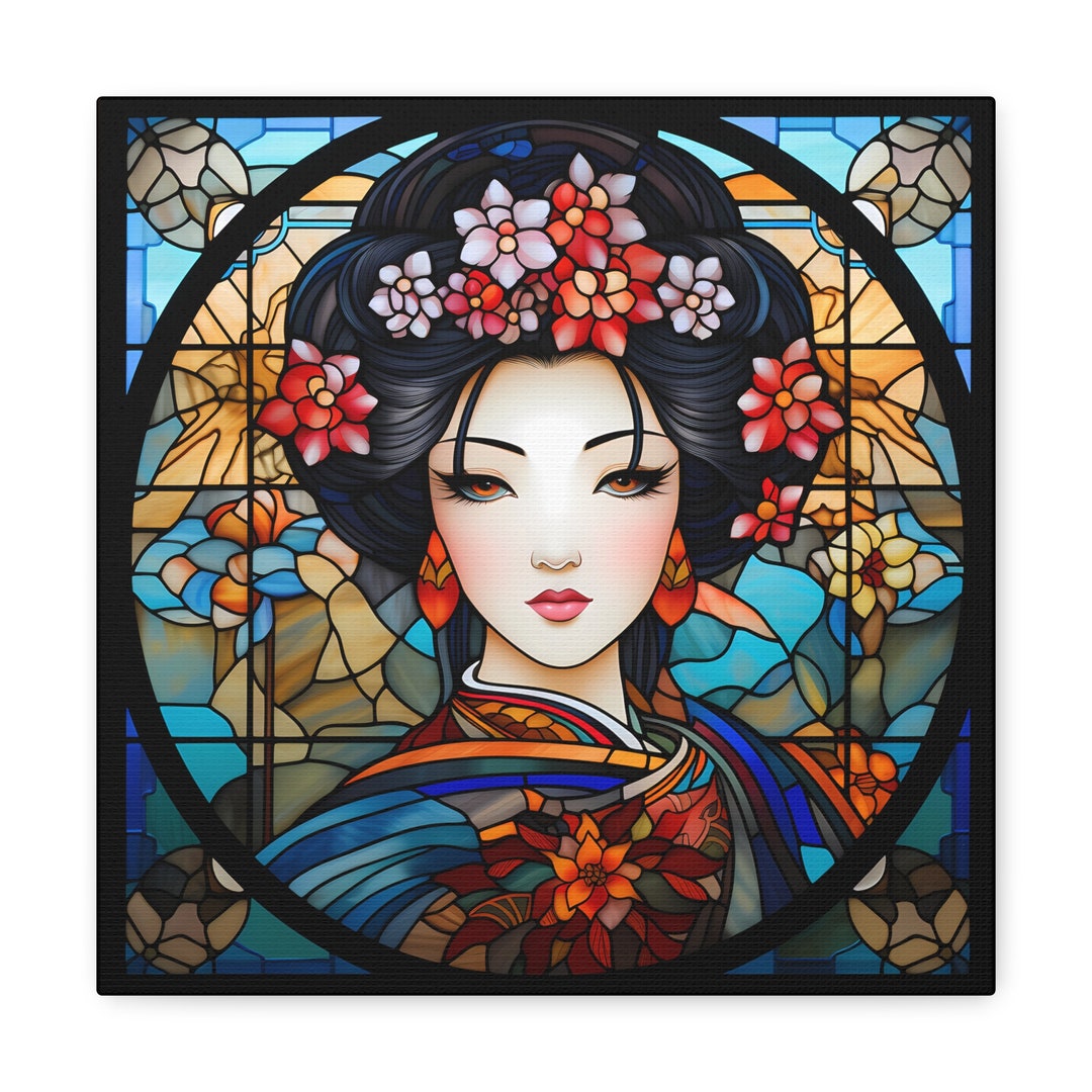 Stained Glass Geisha Canvas, Geisha Wall Decor, Geisha Gift Ideas, Home ...