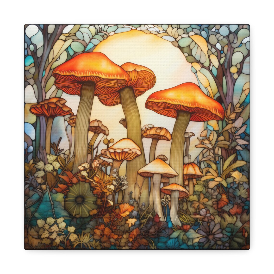 Stained Glass Magical Mushroom Canvas, Wall Art, AI Wall Art, Mushroom ...