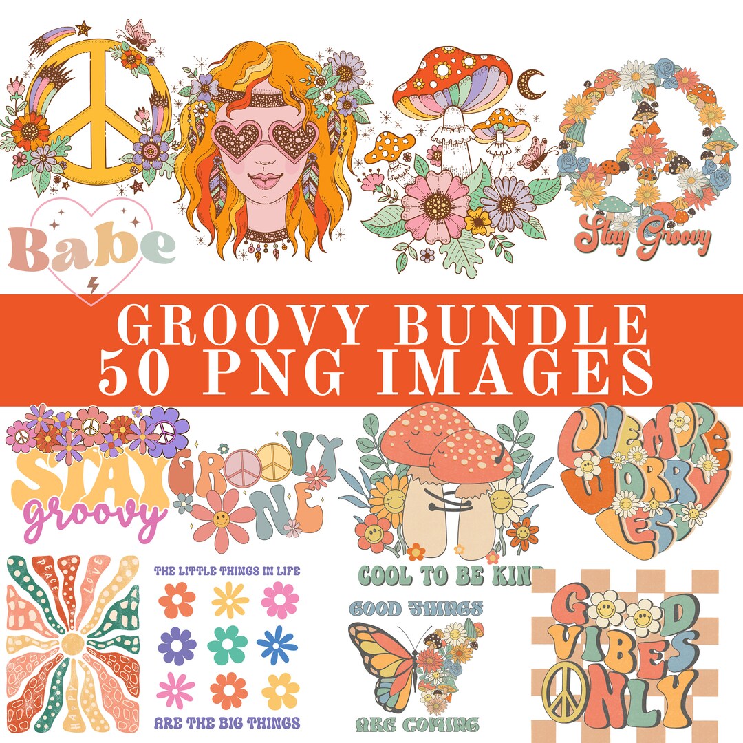 Groovy 50 PNG Bundle, Retro Bundle, Big PNG Bundle, 300 DPI, Tshirt ...