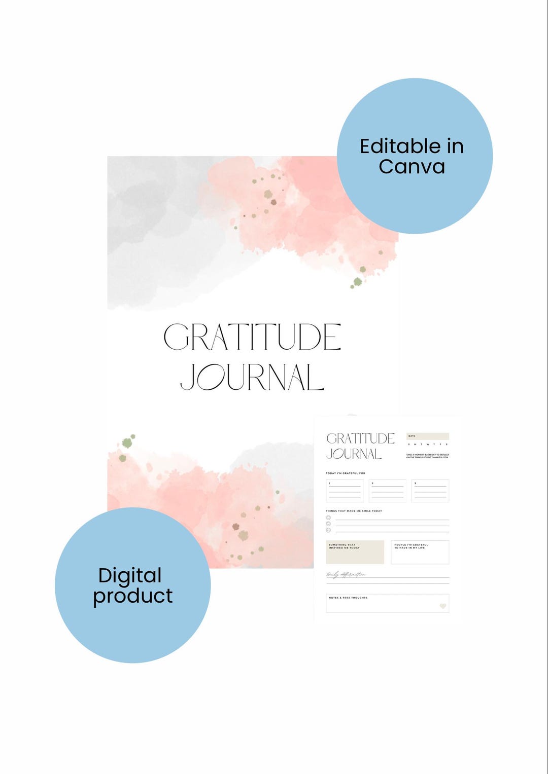 Gratitude Journal Canva Template | Daily Self-care Planner (digital ...