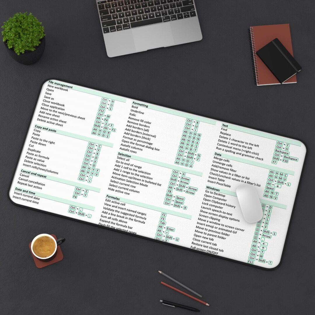 Excel Shortcut Cheatsheet Mousepad / Desk Mat - Etsy