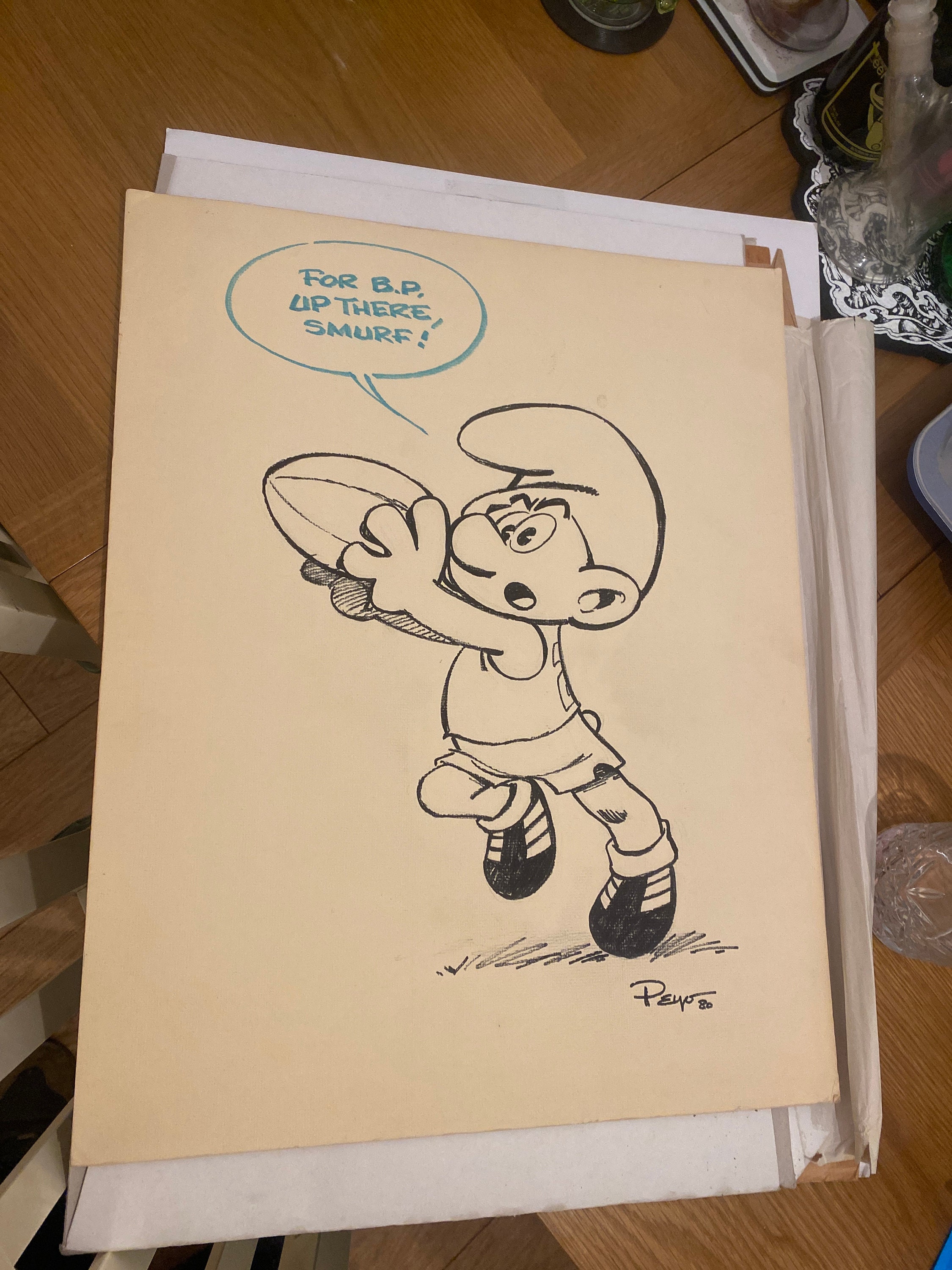 Original Rare & Collectible Peyo Smurfs Marker Drawing - 1980 Pierre ...