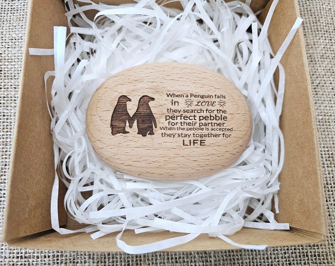 Personalised Wooden Penguin Pebble Gift Anniversary Gift/keepsake ...