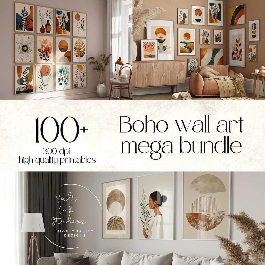 Boho Wall Art Mega Bundle, Print Set, Geometric Dorm Wall Art, Abstract ...