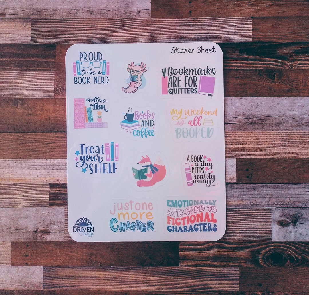 Bookworm, Reading Sticker Sheet Bright - Etsy