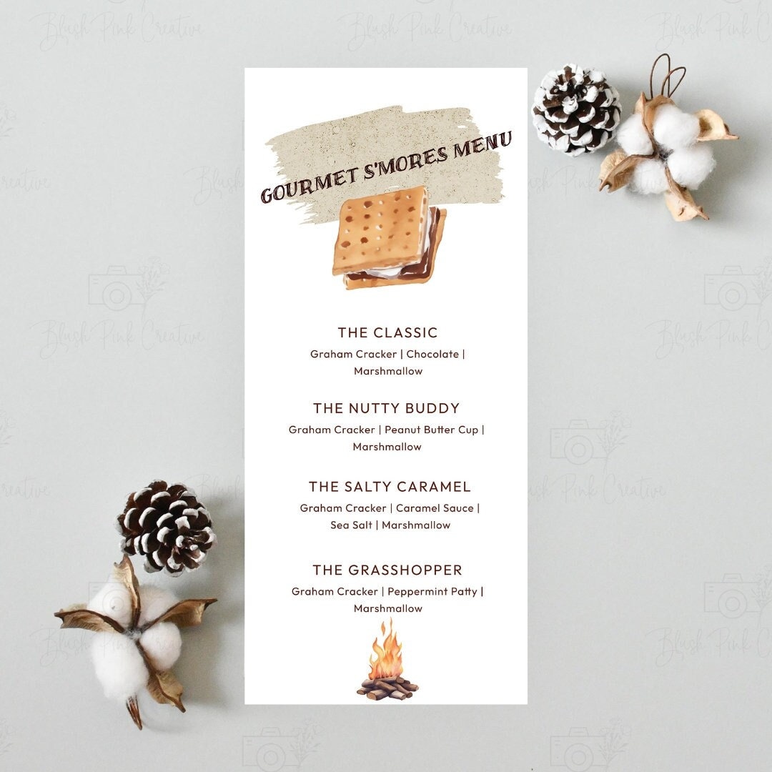 S'mores Bar Sign Printable Digital Download | S'mores Menu | Gourmet S ...