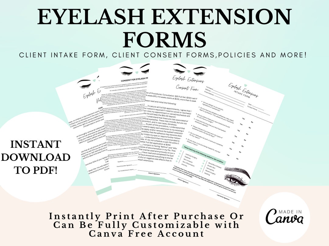 Eyelash Extension Consent Form, Lash Forms, Editable Lash Consent ...