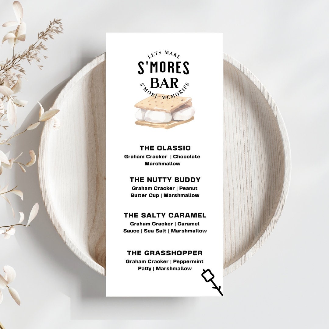 S'mores Bar Sign Printable | Digital Download | Wedding Gourmet S'mores ...