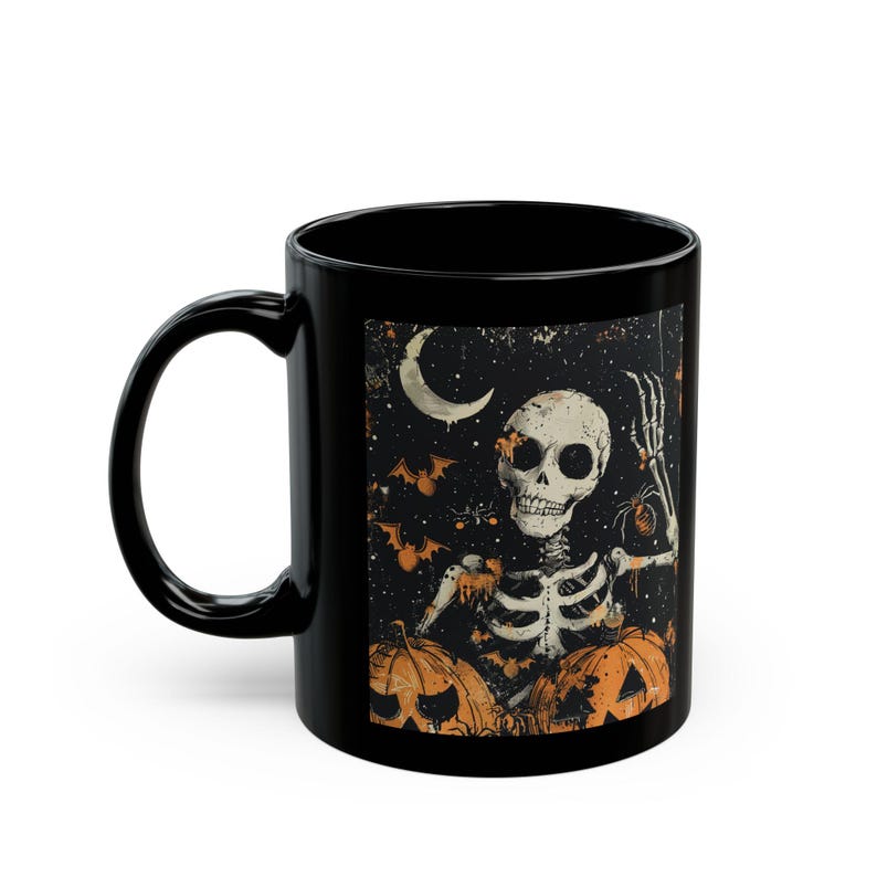 Skeleton Mug |waving Skeleton| Black Ceramic Mug Halloween Mug| Perfect ...