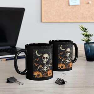 Skeleton Mug |waving Skeleton| Black Ceramic Mug Halloween Mug| Perfect ...