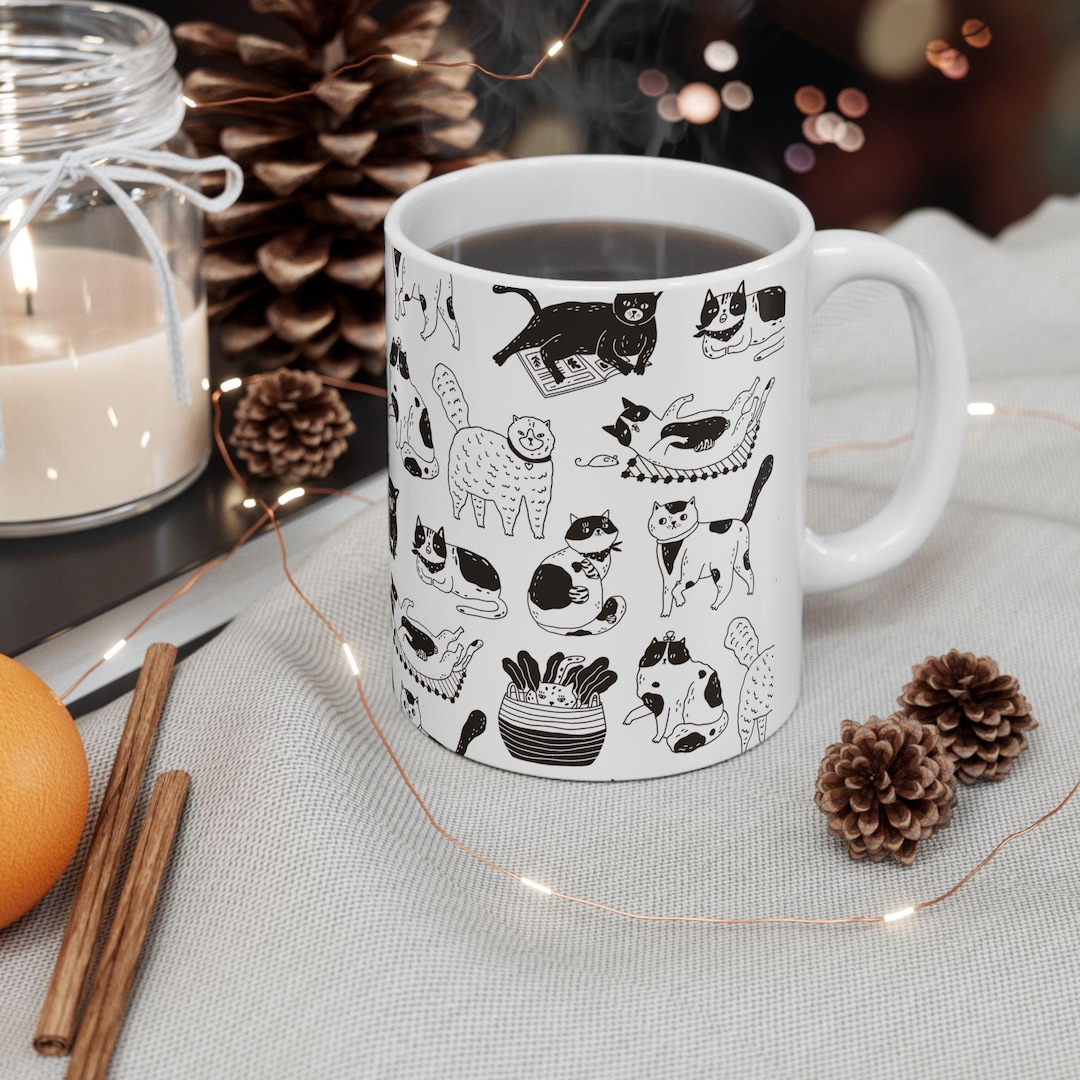 Cat Lover Mug – Whimsical Cartoon Cats, Ceramic Coffee Cup - Etsy
