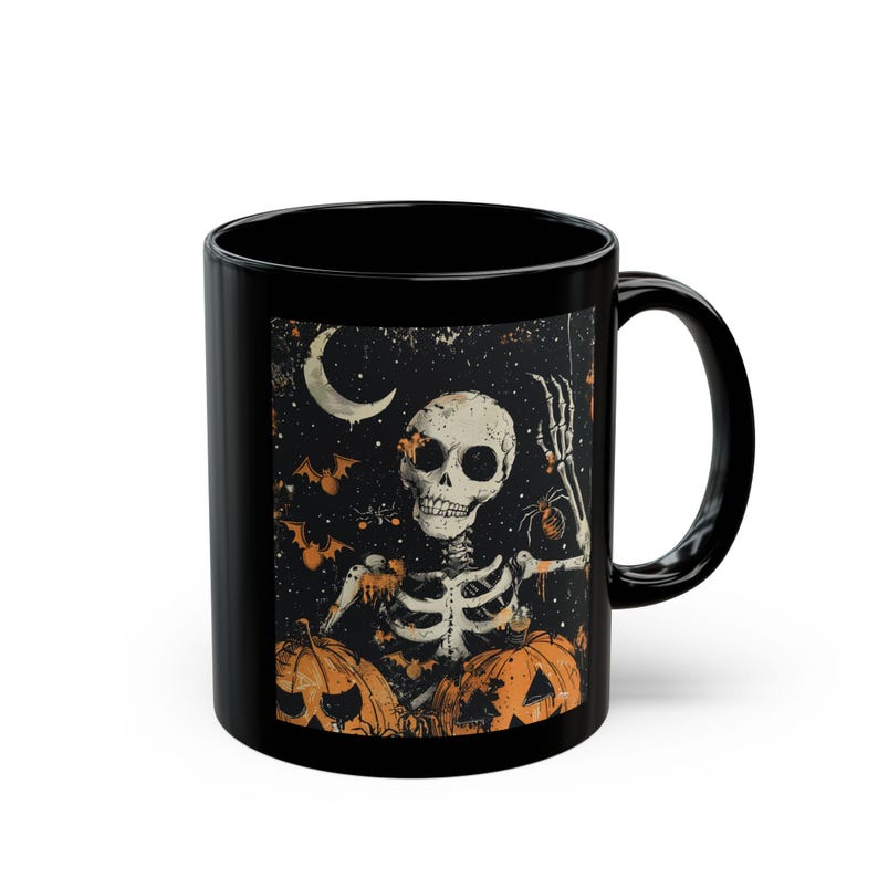 Skeleton Mug |waving Skeleton| Black Ceramic Mug Halloween Mug| Perfect ...