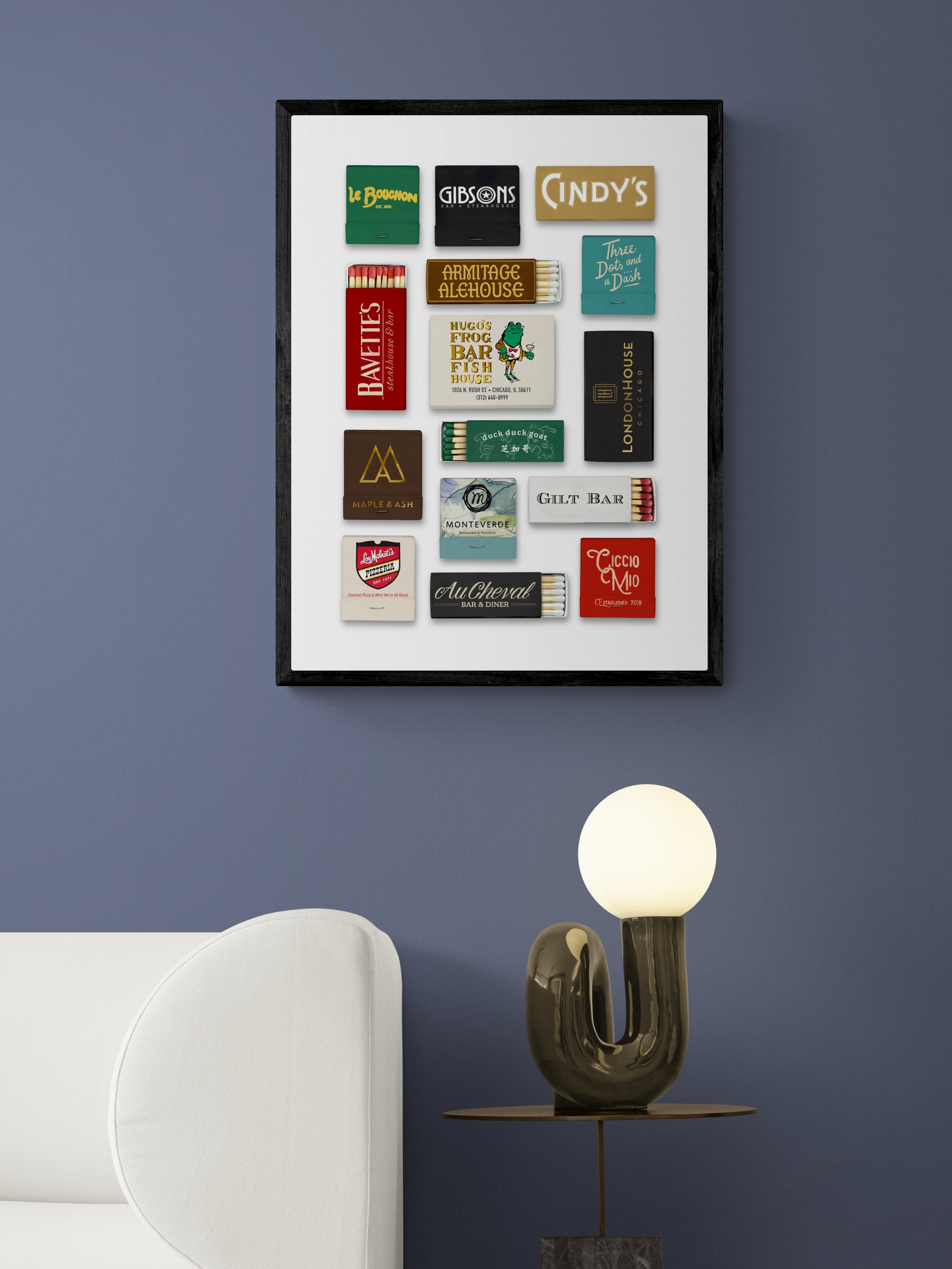 Framed Chicago Matchbook Poster Vintage Matchbook Wall Art Ready to ...