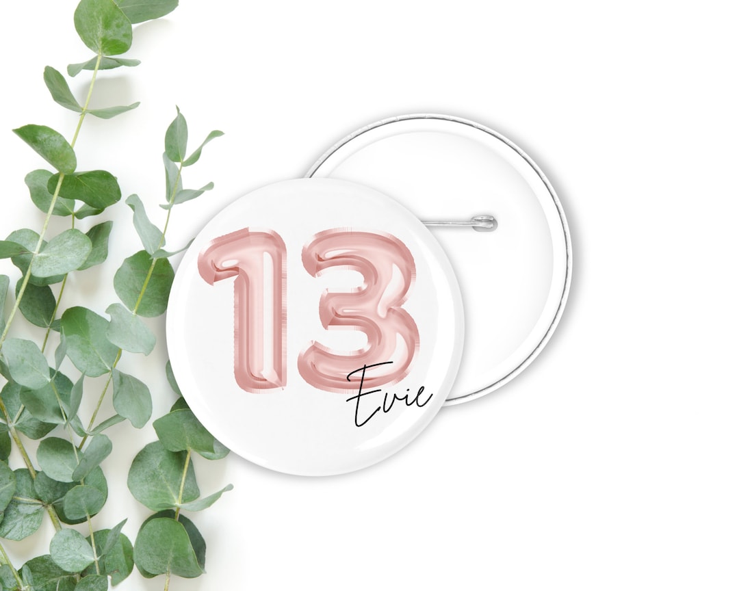 Birthday Number Badge, Balloon Badge, 13th Birthday Badge, Girls ...