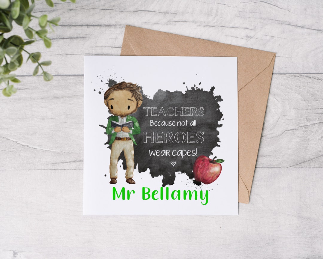 Male Teacher Appreciation Card, Thank You Teacher, End of Year Teacher ...