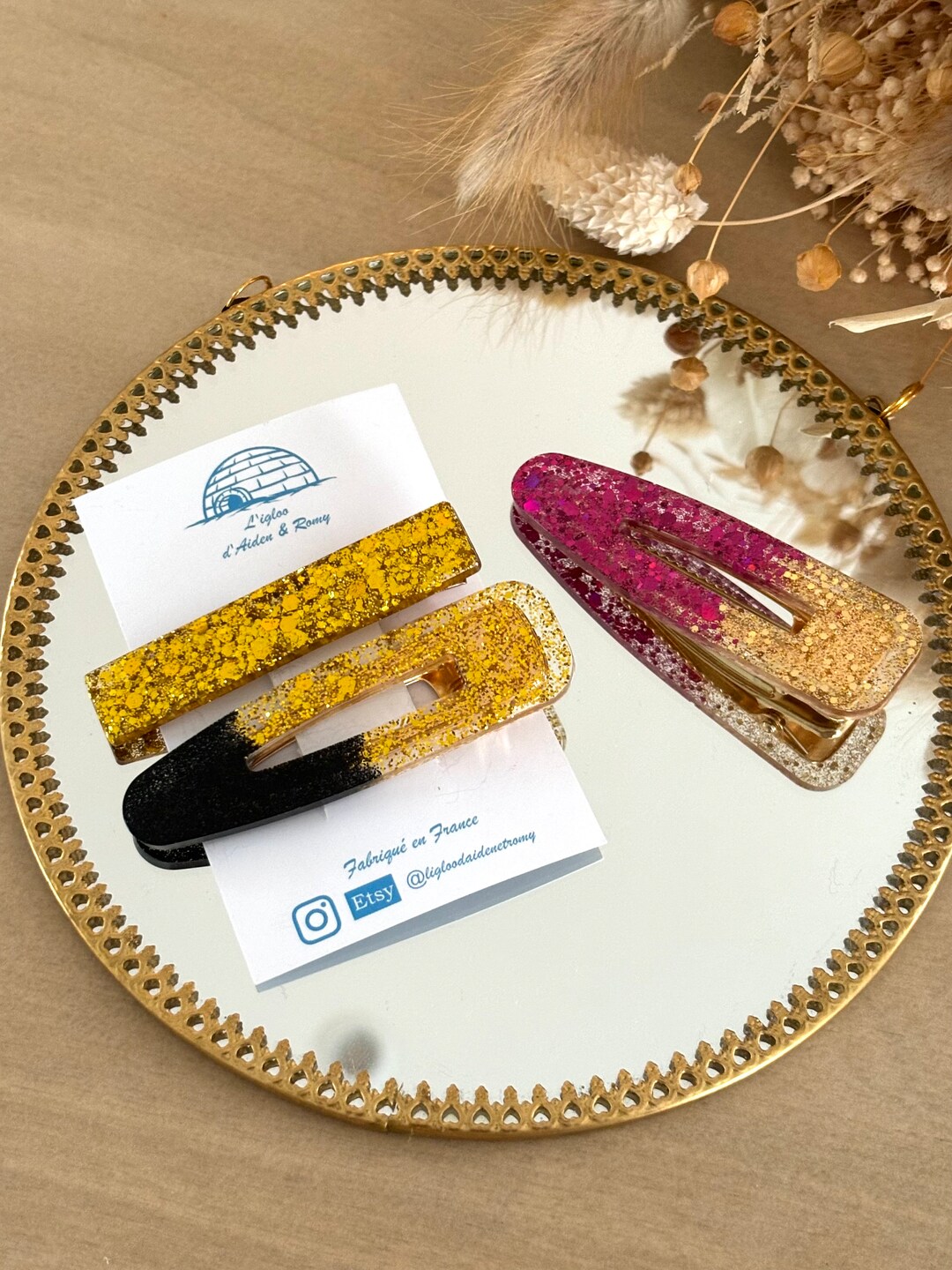 Thin Rectangle, Triangle and Straight Barrette With Glitter ...