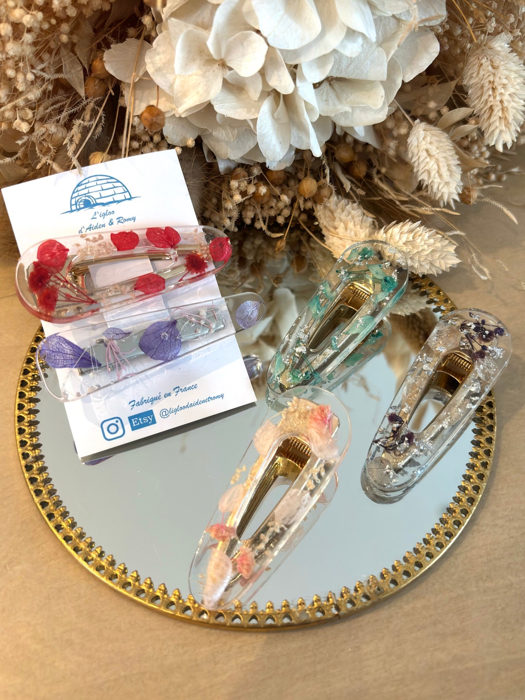 Resin Barrette With Dried Flowers Hair Clips for Women Gift Idea - Etsy