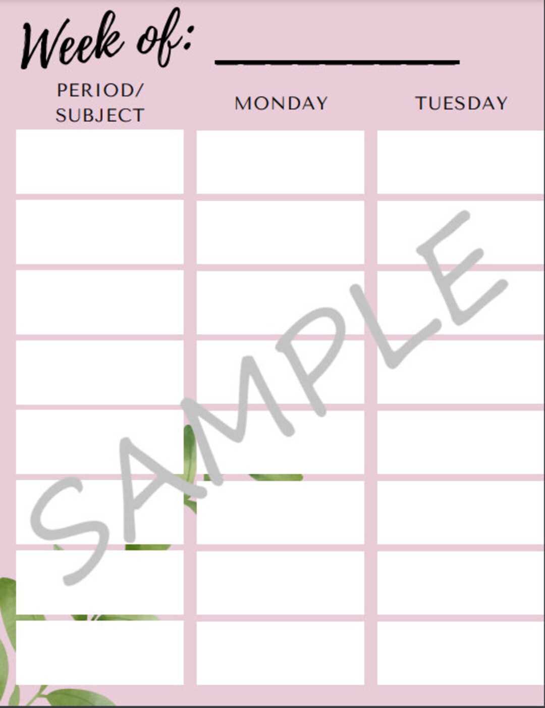 8 Period/subject WEEKLY LESSON PLANNER for Teachers Printable - Etsy