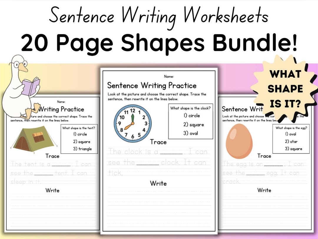 Shape Word Sentences—choose the Shape, Trace, and Write! (20 Worksheets ...