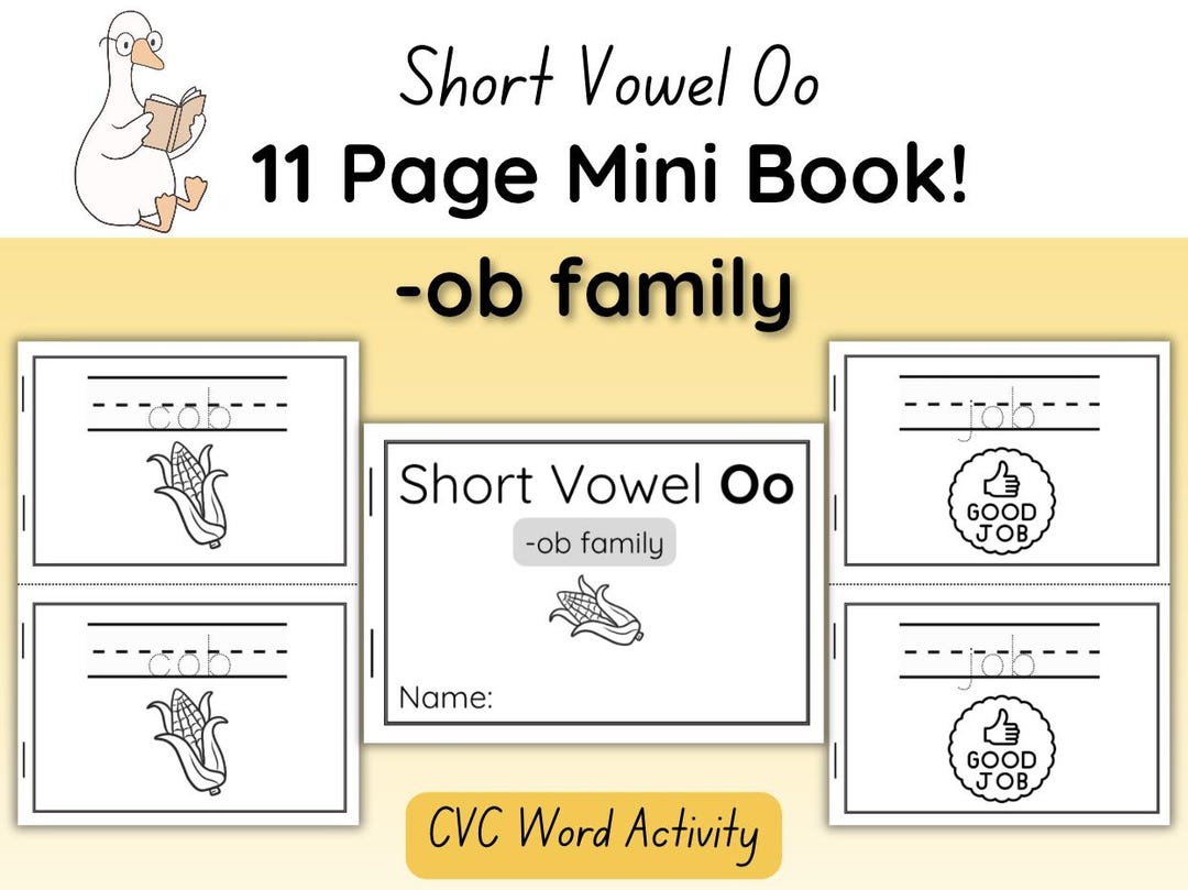 Short Vowel Oo CVC Word Mini Book | -ob Family Phonics Worksheet ...