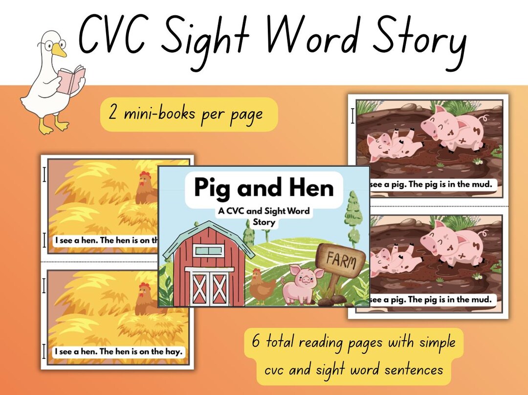 Printable Farm-themed CVC Sight Word Reading Book | Preschool ...