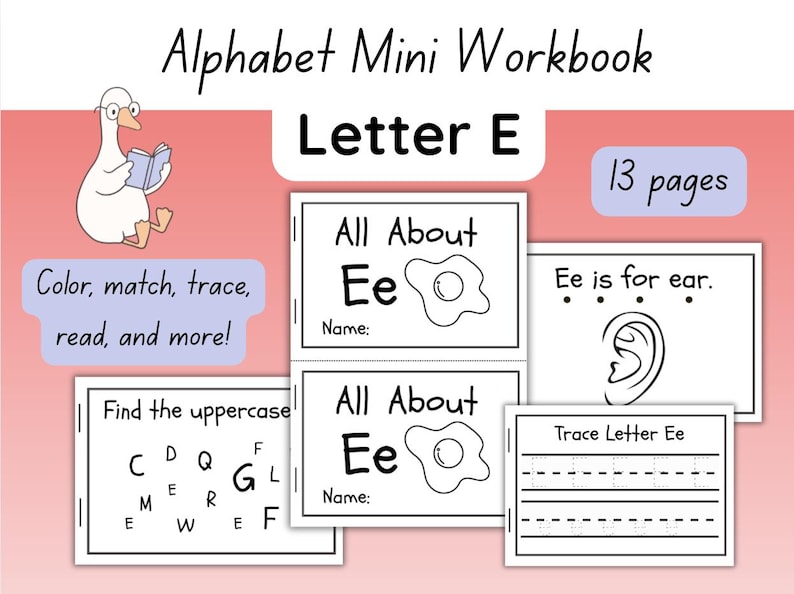 Letter E Mini Book | Alphabet Worksheets for Preschool & Kindergarten ...