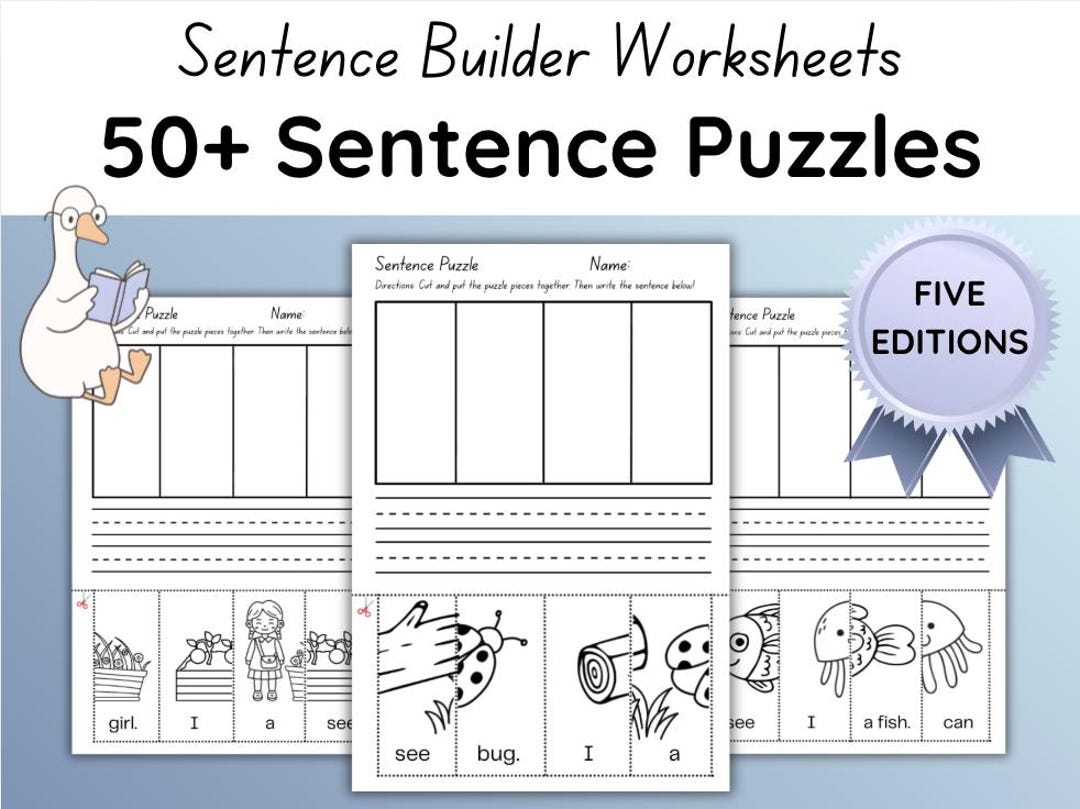 Sentence Builder Worksheets Bundle: CVC & Sight Words (50+ Pages) - Etsy