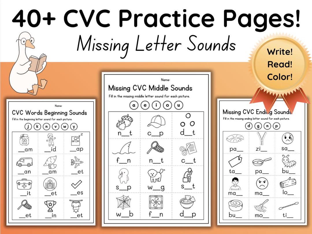 40+ CVC Missing Letter Sound Worksheets—beginning, Middle & Ending ...