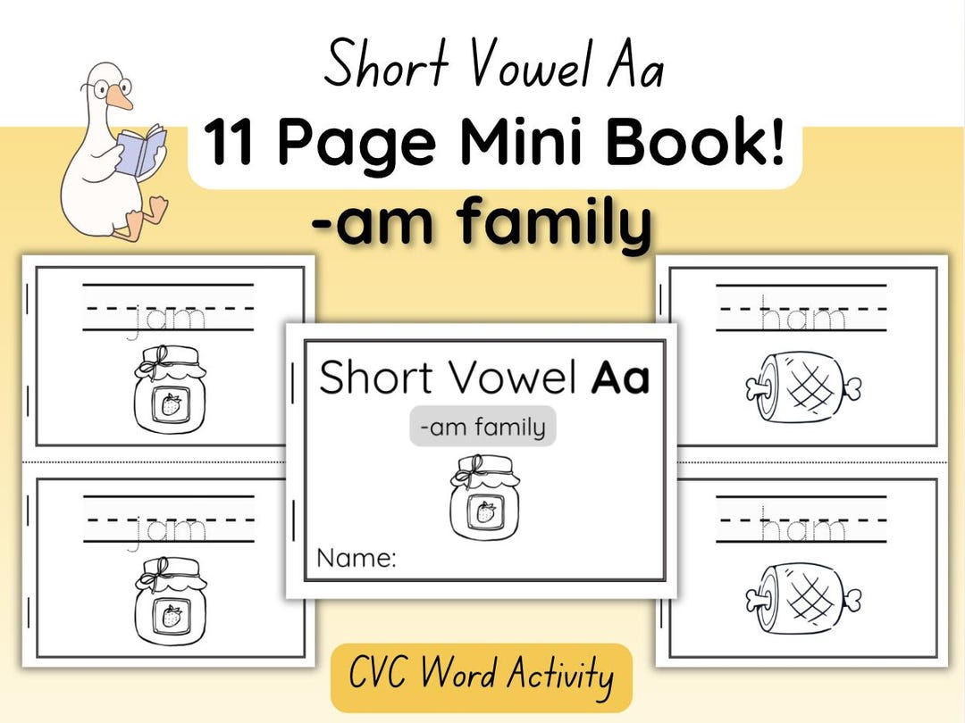 Short Vowel Aa CVC Word Mini Book | -am Family Phonics Worksheet ...
