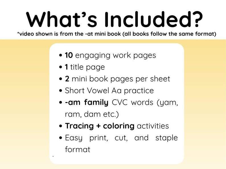 Short Vowel Aa CVC Word Mini Book | -am Family Phonics Worksheet ...