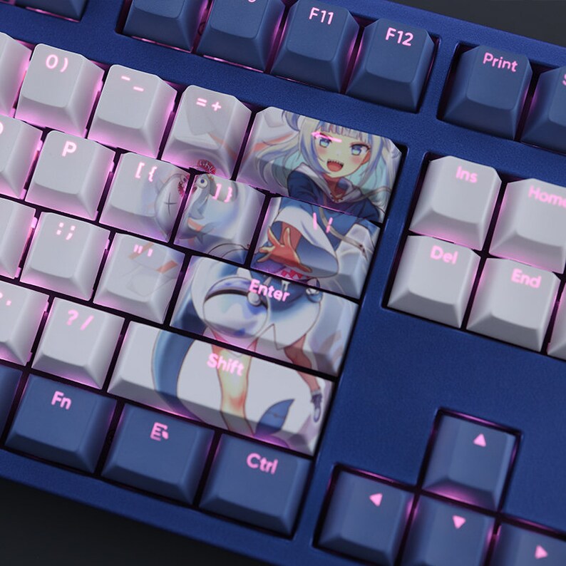108pcs Vtuber Gawr Gura Theme Keycaps Anime Girl Keycap Backlit Keycap ...
