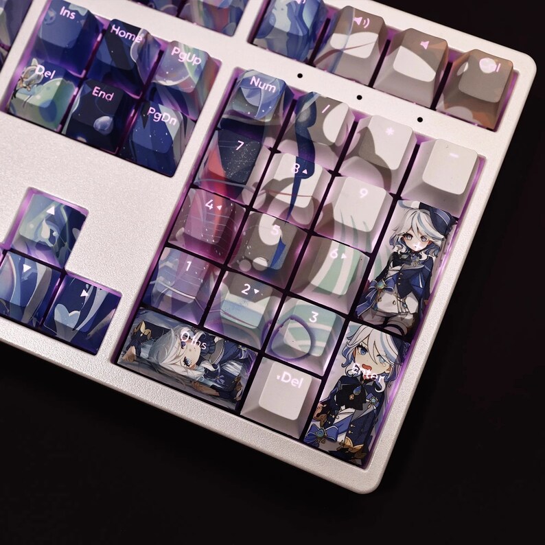 140pcs Genshin Impact Furina Theme Keycaps Cute Anime Keycap PBT ...
