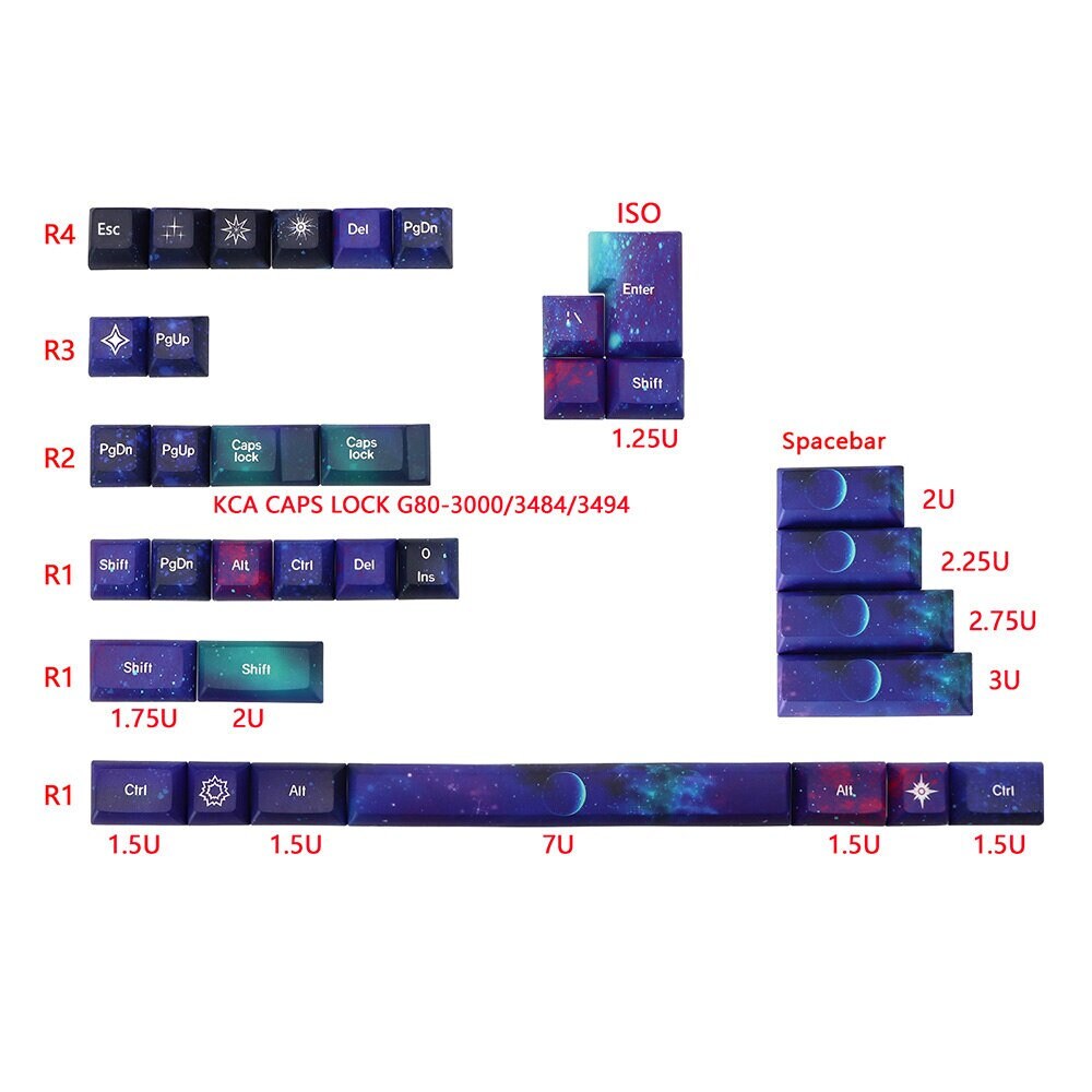 139pcs Starry Sky Theme Keycaps Blue Keycaps Space Keycaps PBT Keycaps ...