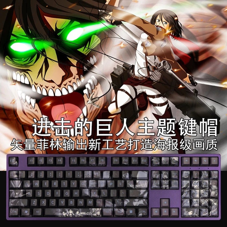 108pcs Attack on Titan Cute Anime Girl Keycap PBT Keycaps Cherry MX ...