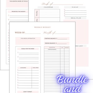 Complete Bundle of Monthly Planner Template With Monthly Budget, Weekly ...