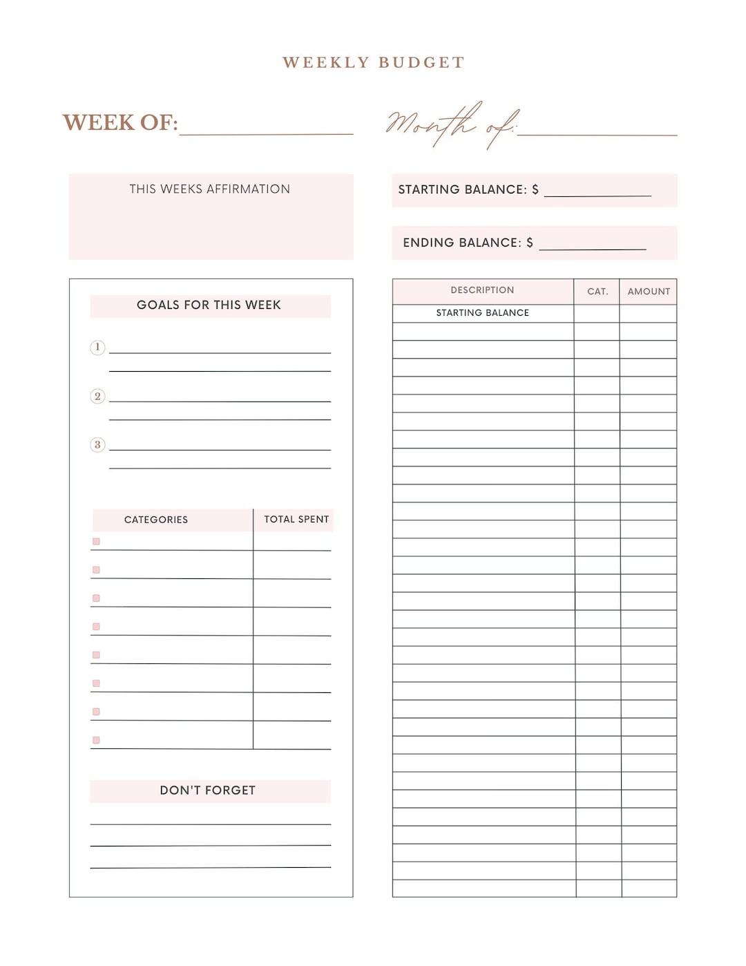 Simplistic Weekly Budget and Personal Finance Template With Spending ...